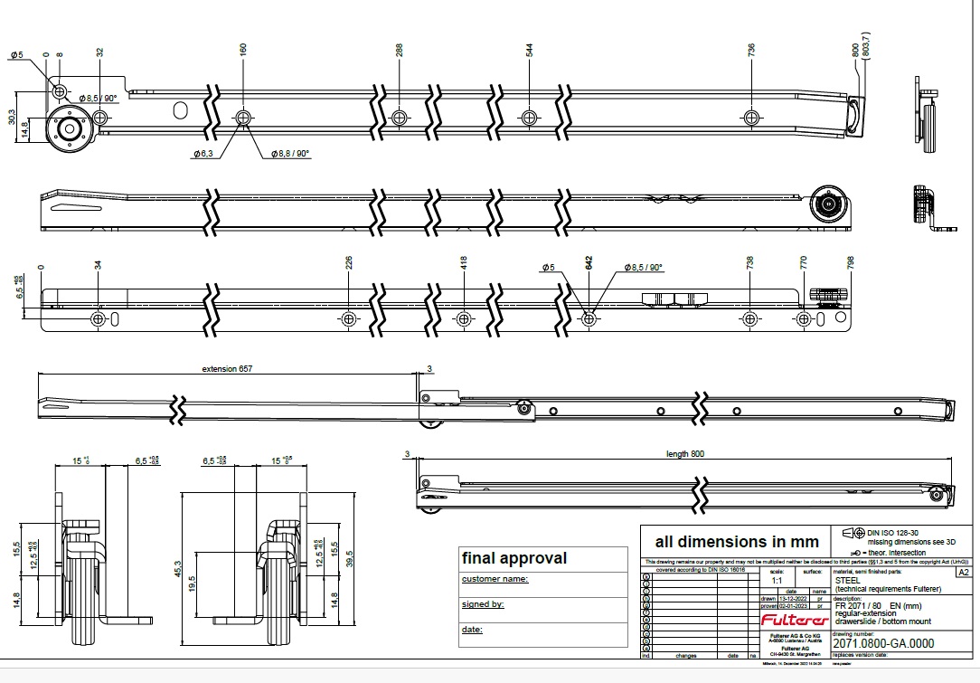 Οδηγός συρταριού Fulterer 80- 90-100 cm - Στέφανος Γεωργακάκης